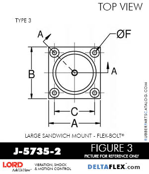 J-5735-2 | LORD Large Flex-Bolt® Sandwich Rubber Mount J-5735 Series | RubberPartsCatalog.com