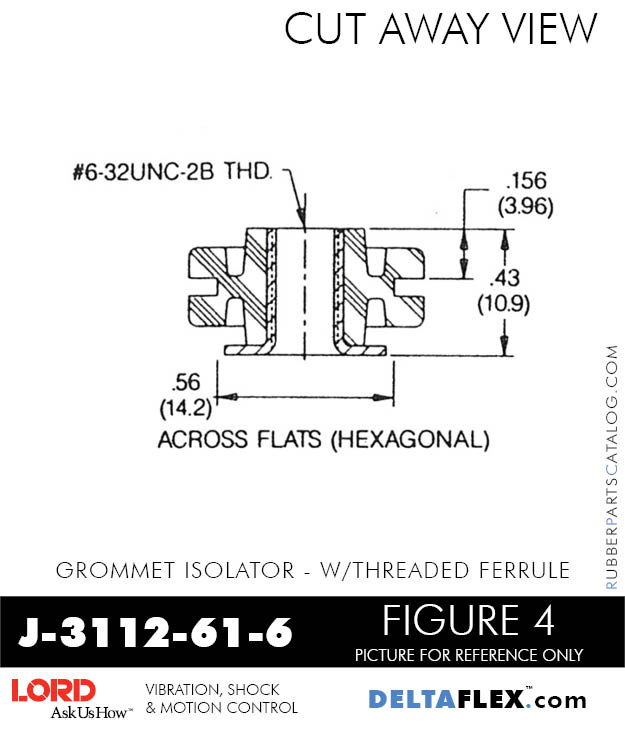 J-3112-8-11 | LORD Rubber Grommet Isolator W/ Plain Ferrule ...